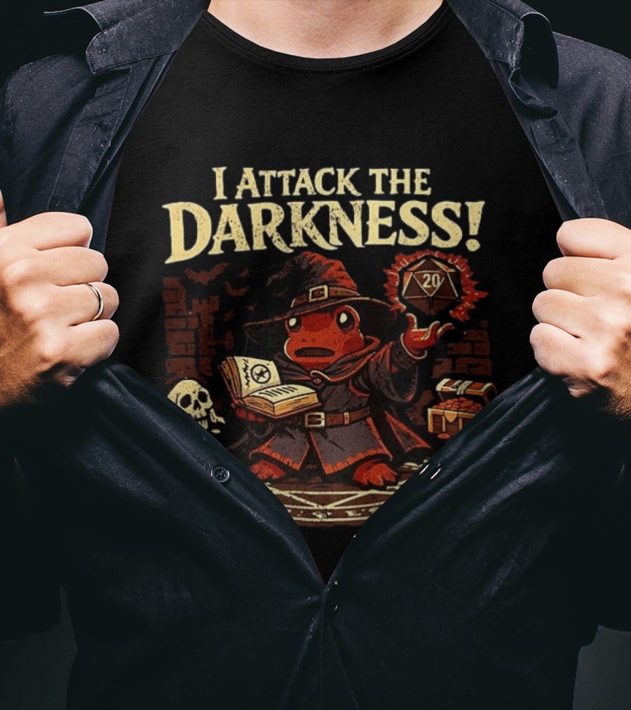 I Attack the Darkness Frog Wizard D20 Skull Spellbook Dungeon Treasure ...